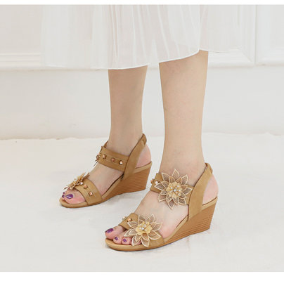 BS045 Simia Roman Shoes 2020 Summer New Casual Fashion Word With Mid-Slope Heel Sandals Female Comfortable