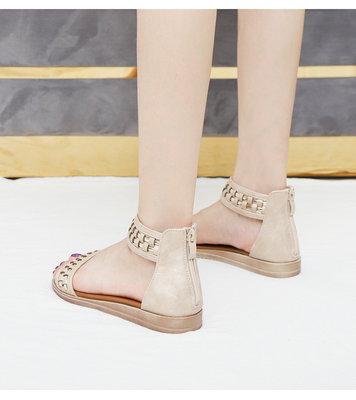 BS047 Bohemian Flat Sandals Amoi European And American Style Rear Zipper Open Toe Roman Shoes Large Size Sandals Women