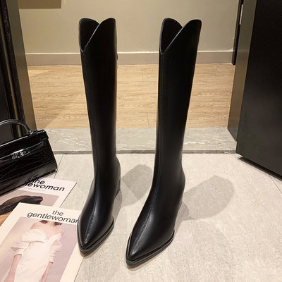 1168-16 European And American Sexy Pointed-Toe Boots Thick Heels Were Thin Wild Long-Tube Women'S Boots Net Red Temperam