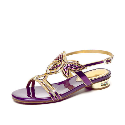 BS046 New Style Rhinestone Sandals, Women'S Summer Fashion, Low-Heel Crystal Sandals, Women'S Golden Flat Sandals And Sl
