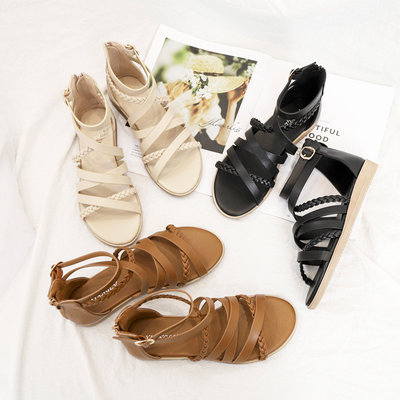 BS049 Amazon Bohemian Sandals Women New Large Size Women'S Shoes 41-43 Summer Woven Roman Sandals Women