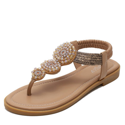 BS051 Summer Plus Size Sandals Female Bohemian Roman Flat Bottom Fairy Style Seaside Holiday Beach Shoes
