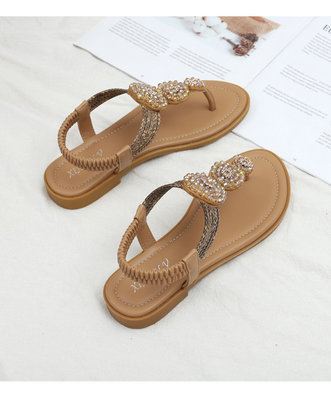 BS051 Summer Plus Size Sandals Female Bohemian Roman Flat Bottom Fairy Style Seaside Holiday Beach Shoes