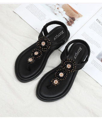 BS051 Summer Plus Size Sandals Female Bohemian Roman Flat Bottom Fairy Style Seaside Holiday Beach Shoes