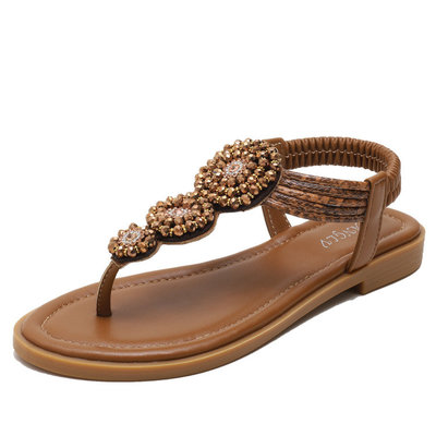BS051 Summer Plus Size Sandals Female Bohemian Roman Flat Bottom Fairy Style Seaside Holiday Beach Shoes