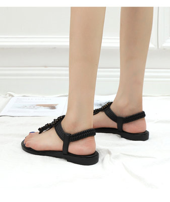 BS051 Summer Plus Size Sandals Female Bohemian Roman Flat Bottom Fairy Style Seaside Holiday Beach Shoes