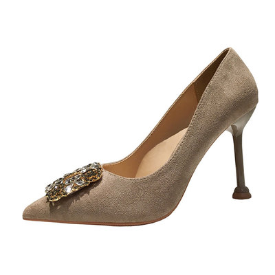 9333-022 Korean Fashion Suede Pointed Rhinestone High Heels Sexy And Thin Net Red Women'S Single Shoes Stiletto Women'S
