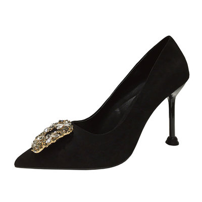 9333-022 Korean Fashion Suede Pointed Rhinestone High Heels Sexy And Thin Net Red Women'S Single Shoes Stiletto Women'S