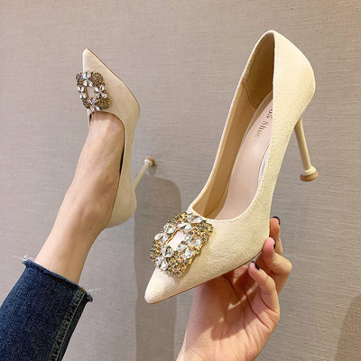 9333-022 Korean Fashion Suede Pointed Rhinestone High Heels Sexy And Thin Net Red Women'S Single Shoes Stiletto Women'S