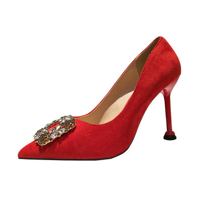 9333-022 Korean Fashion Suede Pointed Rhinestone High Heels Sexy And Thin Net Red Women'S Single Shoes Stiletto Women'S