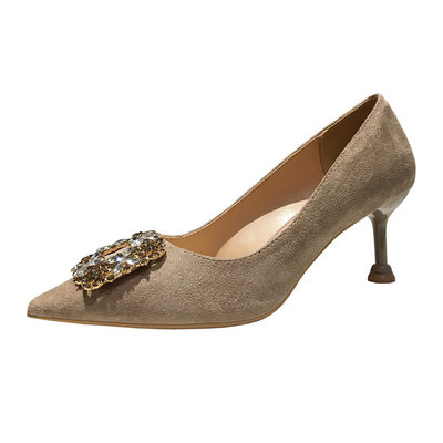 9333-022 Korean Fashion Suede Pointed Rhinestone High Heels Sexy And Thin Net Red Women'S Single Shoes Stiletto Women'S