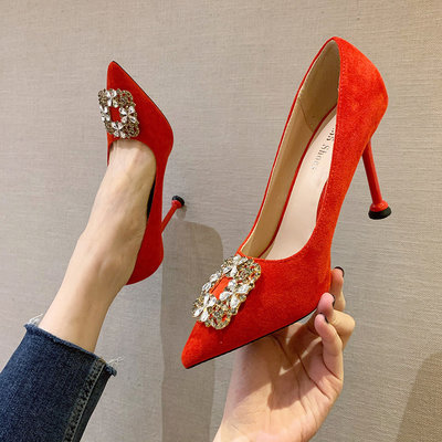 9333-022 Korean Fashion Suede Pointed Rhinestone High Heels Sexy And Thin Net Red Women'S Single Shoes Stiletto Women'S