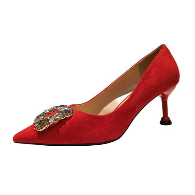 9333-022 Korean Fashion Suede Pointed Rhinestone High Heels Sexy And Thin Net Red Women'S Single Shoes Stiletto Women'S