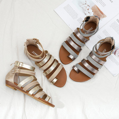 BS056 Flip-Flops High Top Sandals Summer New Style European Fairy Style Sexy Thick Heel Cross Strap Roman Shoes Mid-Heel
