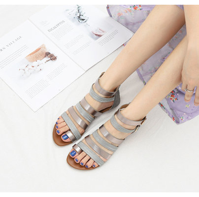 BS056 Flip-Flops High Top Sandals Summer New Style European Fairy Style Sexy Thick Heel Cross Strap Roman Shoes Mid-Heel