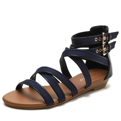 BS057 Sandals Female Summer Europe 2021 New Cross Strap Open Toe Casual Strap Roman Shoes Wedge Heel All-Match Large Siz