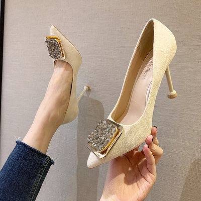 9333-019 Korean Fashion Pointed Shallow Mouth High Heels Net Red Sexy Rhinestone Women'S Singles Banquet All-Match Women