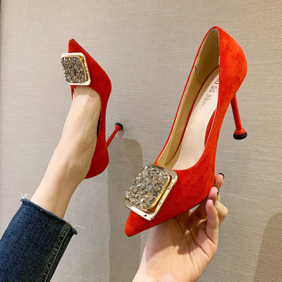9333-019 Korean Fashion Pointed Shallow Mouth High Heels Net Red Sexy Rhinestone Women'S Singles Banquet All-Match Women