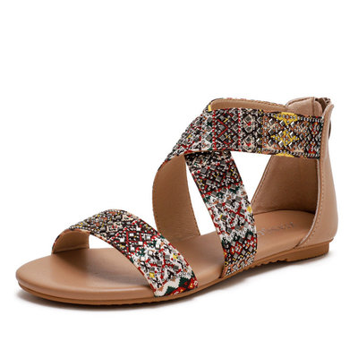 BS059 Amazon Sandals Female Summer New Fashion Fairy Style Seaside Bohemian Ethnic Style Beach Flat Shoes