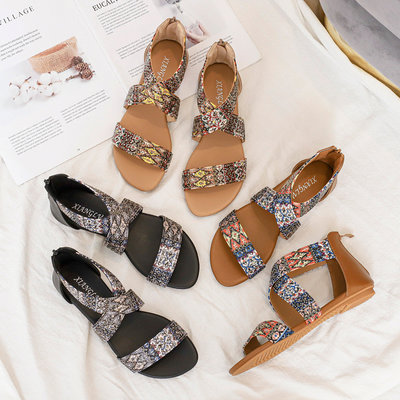 BS059 Amazon Sandals Female Summer New Fashion Fairy Style Seaside Bohemian Ethnic Style Beach Flat Shoes
