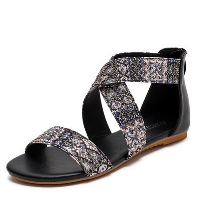 BS059 Amazon Sandals Female Summer New Fashion Fairy Style Seaside Bohemian Ethnic Style Beach Flat Shoes