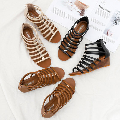 BS061 Retro Hollow Roman Sandals Women 2020 Summer Europe And The United States New Wedge Round Toe Open Toe Comfortable