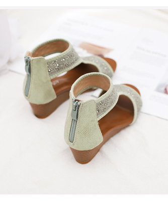 BS064 Back Zipper Wedge Sandals Female New Summer European And American Thick-Soled Ins Tide Bohemian Beach Shoes