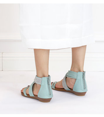 BS065 Roman Sandals Summer New Style Casual Shoes Fashion Word With Rhinestone Mid-Slope Heel Sandals Female Mother Shoe