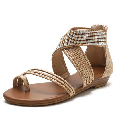 BS065 Roman Sandals Summer New Style Casual Shoes Fashion Word With Rhinestone Mid-Slope Heel Sandals Female Mother Shoe