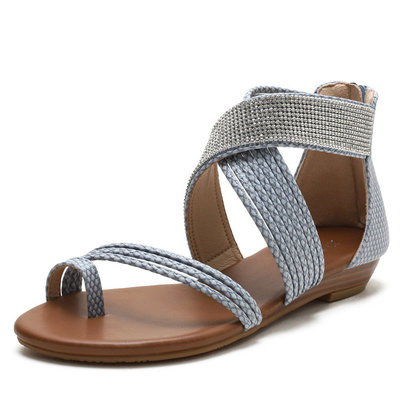 BS065 Roman Sandals Summer New Style Casual Shoes Fashion Word With Rhinestone Mid-Slope Heel Sandals Female Mother Shoe
