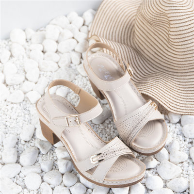 BS066 2021 New Metal Buckle Car Line High Heel Buckle Thick Heel Comfortable Large Size Female Sandals Sandals