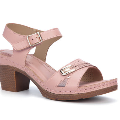 BS066 2021 New Metal Buckle Car Line High Heel Buckle Thick Heel Comfortable Large Size Female Sandals Sandals