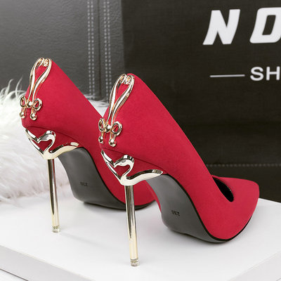 608-6 Fashion Pointed High Heels Nightclub Sexy Metal Heel Women'S Single Shoes Stiletto Bow Women Shoes Wedding Shoes H