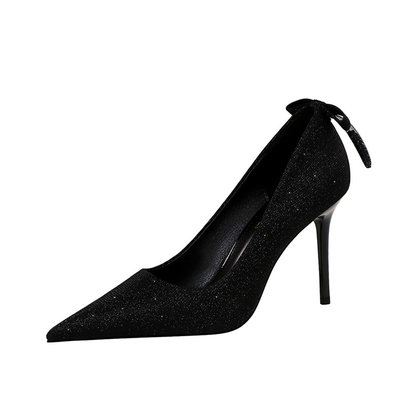 869-3 Korean Fashion Sexy Thin Stiletto High-Heeled Shallow Mouth Pointed Toe And Bow Single Shoes Female Wedding Shoes