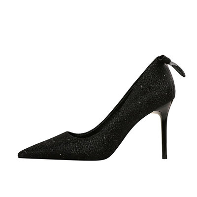 869-3 Korean Fashion Sexy Thin Stiletto High-Heeled Shallow Mouth Pointed Toe And Bow Single Shoes Female Wedding Shoes