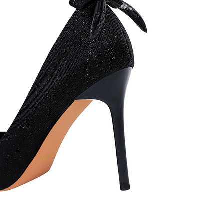 869-3 Korean Fashion Sexy Thin Stiletto High-Heeled Shallow Mouth Pointed Toe And Bow Single Shoes Female Wedding Shoes