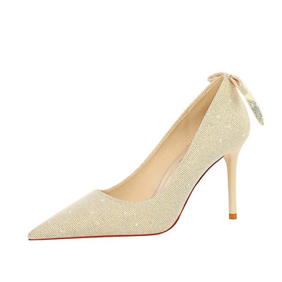 869-3 Korean Fashion Sexy Thin Stiletto High-Heeled Shallow Mouth Pointed Toe And Bow Single Shoes Female Wedding Shoes