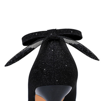 869-3 Korean Fashion Sexy Thin Stiletto High-Heeled Shallow Mouth Pointed Toe And Bow Single Shoes Female Wedding Shoes