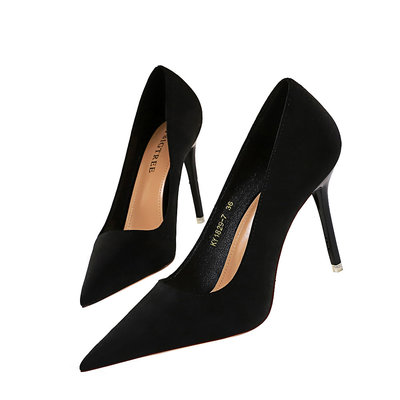 1829-7 European And American Style Fashion Simple Stiletto Super High Heel Suede Shallow Mouth Pointed Sexy Nightclub Sl