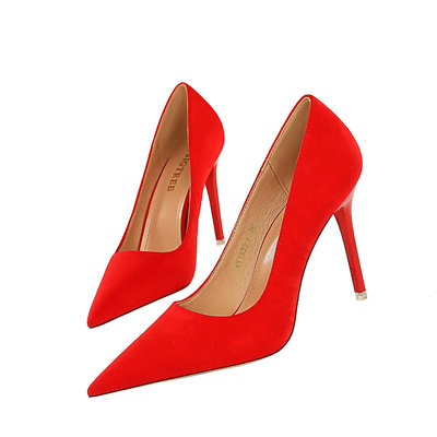 1829-7 European And American Style Fashion Simple Stiletto Super High Heel Suede Shallow Mouth Pointed Sexy Nightclub Sl