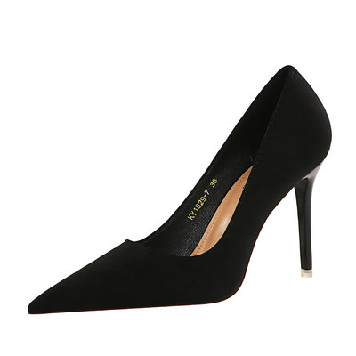 1829-7 European And American Style Fashion Simple Stiletto Super High Heel Suede Shallow Mouth Pointed Sexy Nightclub Sl