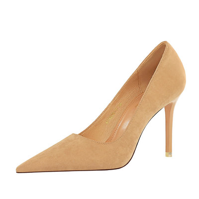 1829-7 European And American Style Fashion Simple Stiletto Super High Heel Suede Shallow Mouth Pointed Sexy Nightclub Sl