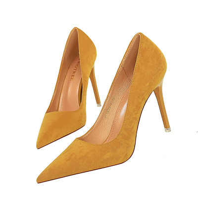 1829-7 European And American Style Fashion Simple Stiletto Super High Heel Suede Shallow Mouth Pointed Sexy Nightclub Sl