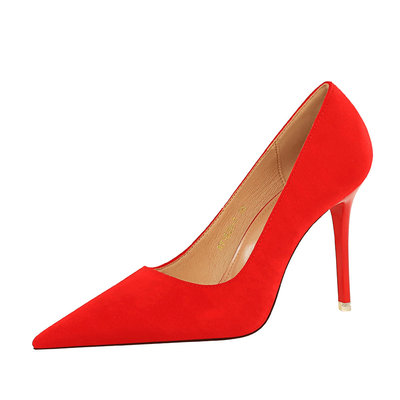 1829-7 European And American Style Fashion Simple Stiletto Super High Heel Suede Shallow Mouth Pointed Sexy Nightclub Sl