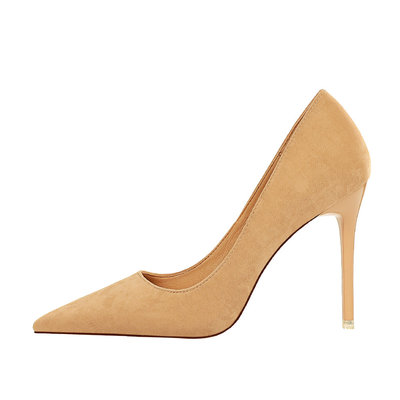 1829-7 European And American Style Fashion Simple Stiletto Super High Heel Suede Shallow Mouth Pointed Sexy Nightclub Sl