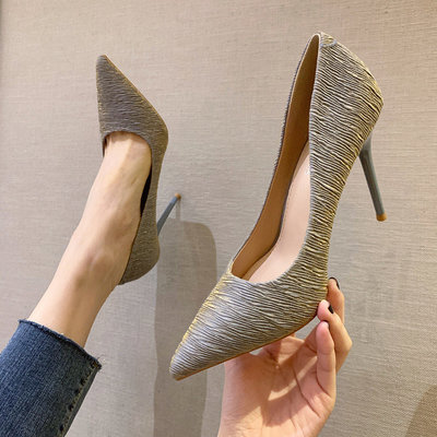 6888-7 Korean Fashion Pointed Shallow Mouth High Heels Thin Sexy Wrinkled Women'S Single Shoes Stiletto Professional OL