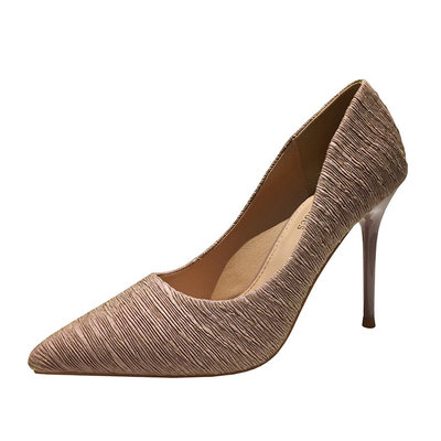 6888-7 Korean Fashion Pointed Shallow Mouth High Heels Thin Sexy Wrinkled Women'S Single Shoes Stiletto Professional OL