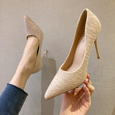 6888-7 Korean Fashion Pointed Shallow Mouth High Heels Thin Sexy Wrinkled Women'S Single Shoes Stiletto Professional OL