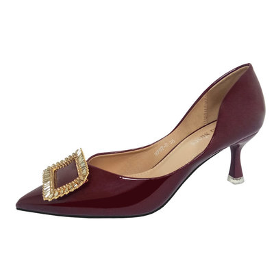 9797-9 Korean Fashion Pointed Shallow Mouth High Heels Hollow Sexy Rhinestone Women'S Single Shoes Net Red Square Buckle