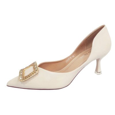 9797-9 Korean Fashion Pointed Shallow Mouth High Heels Hollow Sexy Rhinestone Women'S Single Shoes Net Red Square Buckle
